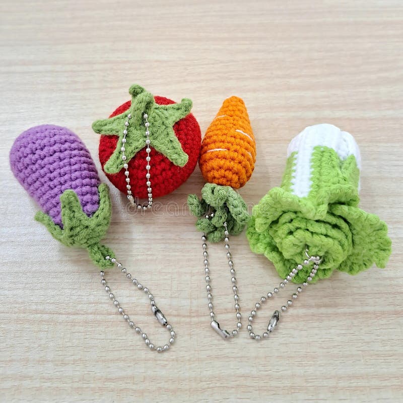 Vegetable Crochet Keychain, Handmade Gift, Eggplant, Tomato, Carrot ...