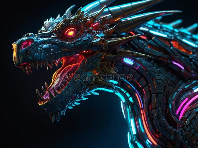 Abstract Neon Light Cyborg Dragon Wallpaper Stock Illustration ...