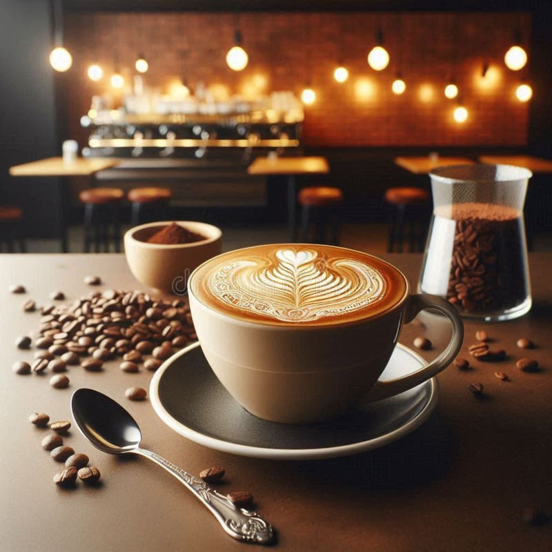 Latte Art in a Cozy Coffee Shop Stock Illustration - Illustration of ...