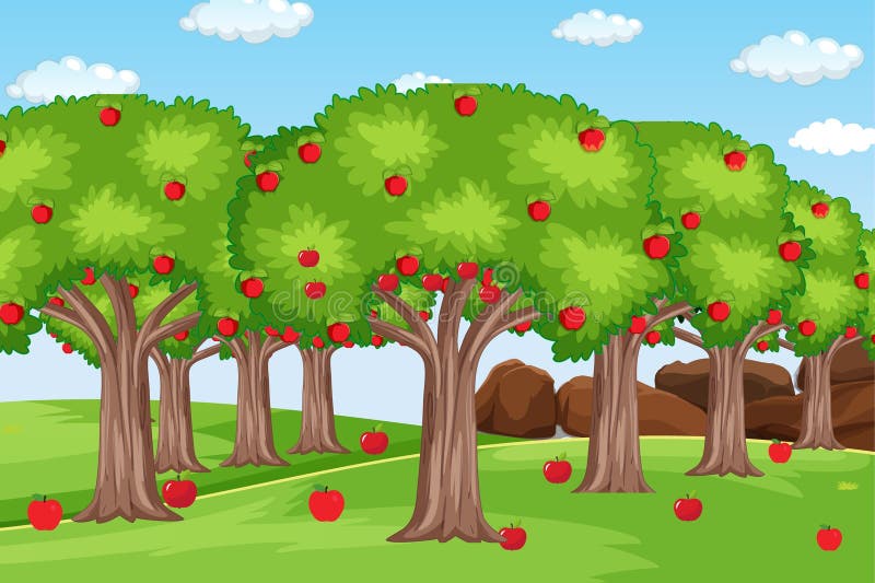 Illustrated Apple Orchard Cartoon Background Stock Illustration ...