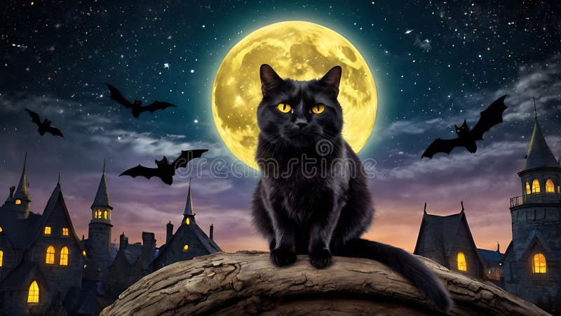 Magical Black Cat Flying Across a Starry Halloween Sky Stock Photo ...