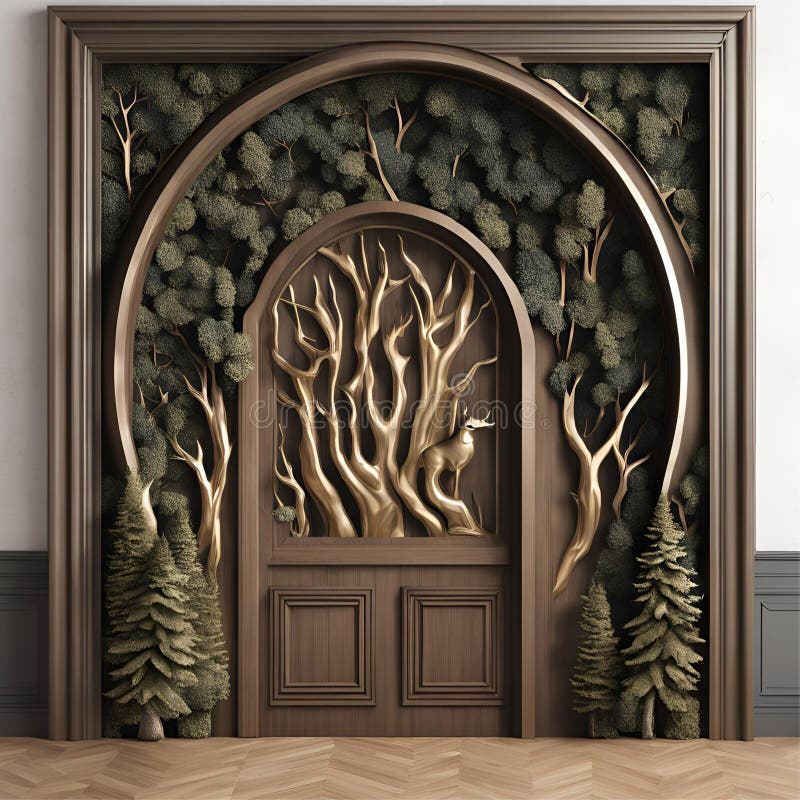 Architectural Elegant Door with Forest Tree Branch-Inspired Frame AI ...