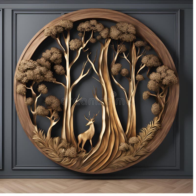 Exquisite Round Wooden Design with Forest Motif and Deer AI Generated ...