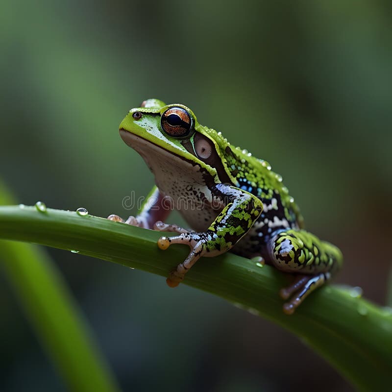 Zoom photo of frog on leaf stock illustration. Illustration of reptile ...