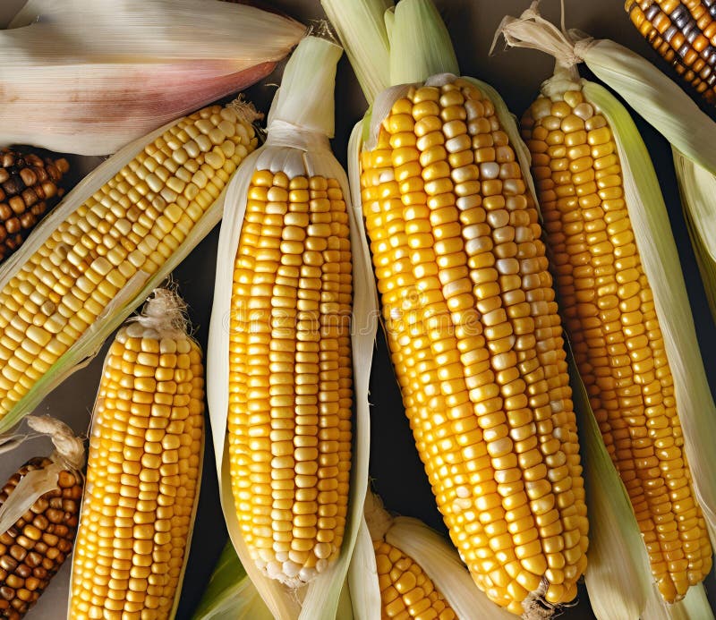 Close Up View of Delicious Fresh Organically Grown Corn with Corn Cobs ...