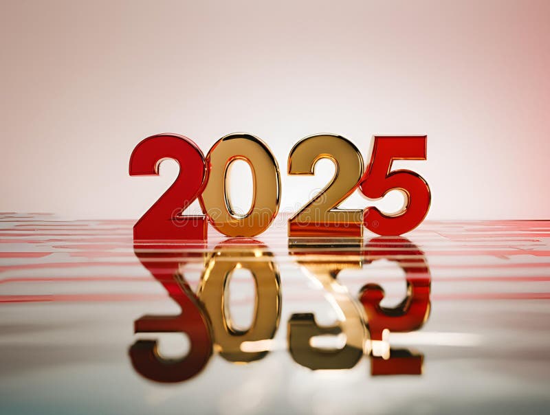 New Year 2025 Symbols Written in Gold and Red Numbers with Glare on ...