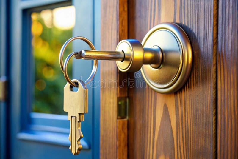 Key in Keyhole in Door House Stock Photo - Image of home, blue: 340646892