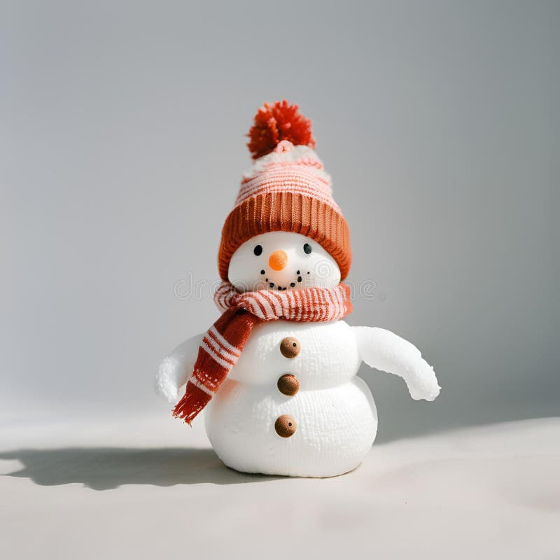 Cute Isolated Snowman with Snow Cap (AI-generated) Stock Illustration ...