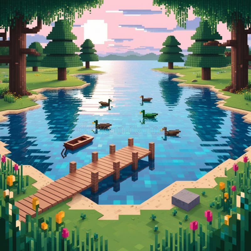 Scenic Nature Background with Serene River, Ducks, Majestic Trees ...