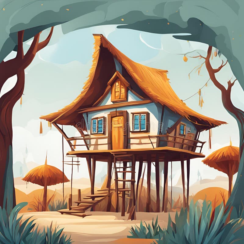 Cartoon hut fantasy stock illustration. Illustration of cottage - 336603700