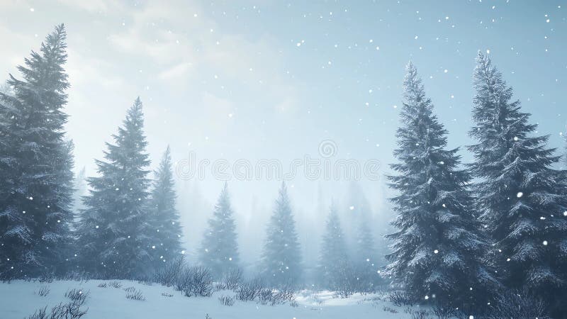 Christmas Tree with Snow with Warm Glow Golden Light and Space for Text ...