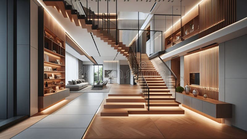 Modern Multi-storey Home Interior with Sleek Staircase and Custom ...