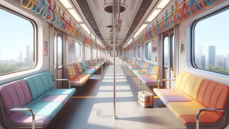 Empty Train Interior with Modern Seating and Clean Design Stock Image ...