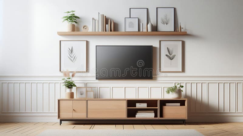 Minimalist TV Stand Design for Interior Mockup Stock Photo - Image of ...