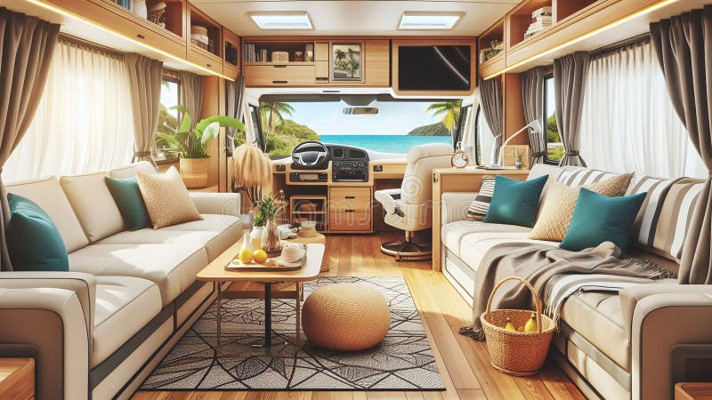 Modern Motorhome Interior with Stylish Decor Stock Photo - Image of ...