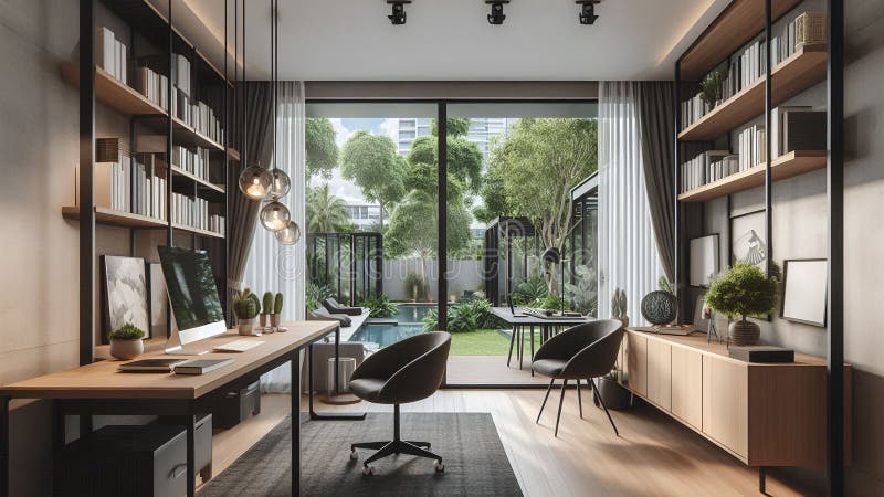 Modern Study Room with Natural Light and Out Side View on Transparent ...