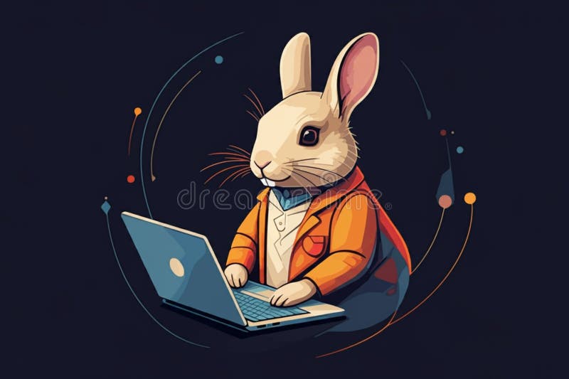 Cute Bunny Using Laptop on Lighty Background – Adorable Tech Scene ...