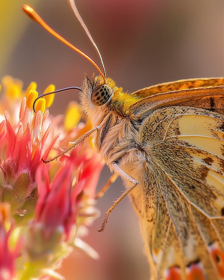 Butterfly Pollination on Vibrant Flowers Nature Scene Macro Photography ...