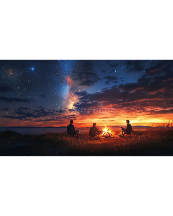 Campfire Reflections Stargazing Adventure Beachside Nightscape Tranquil ...