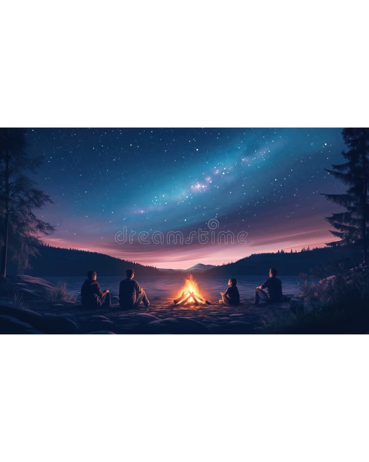 Campfire Reflections Stargazing Adventure Beachside Nightscape Tranquil ...