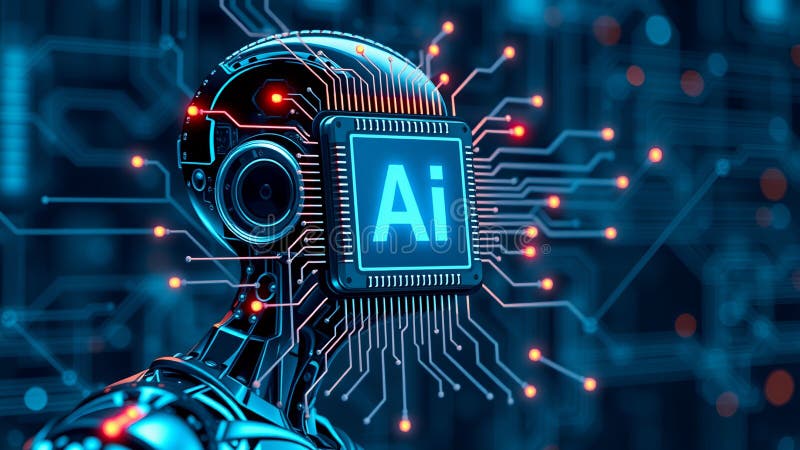 Artificial Intelligence Chip in Robot Head, Modern Ai Machine Learning ...