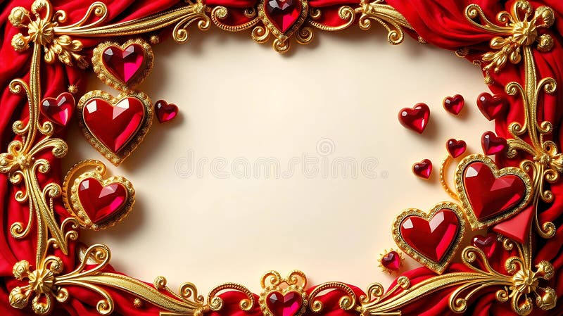 Luxury Gold and Red Heart Frame with Ornate Design Elements . Stock ...