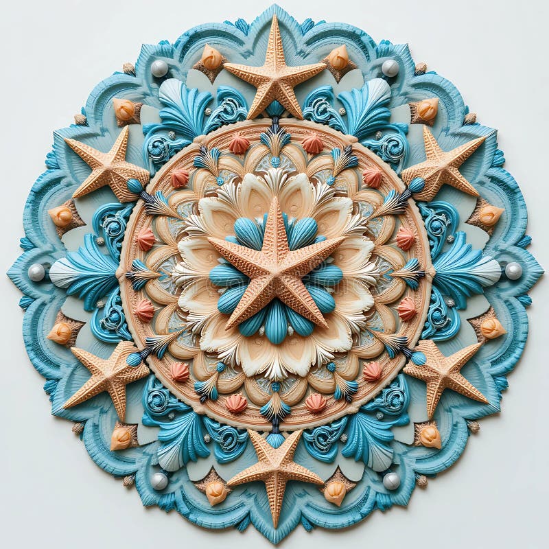 Intricate Coastal Mandala with Starfish and Shells Stock Illustration ...