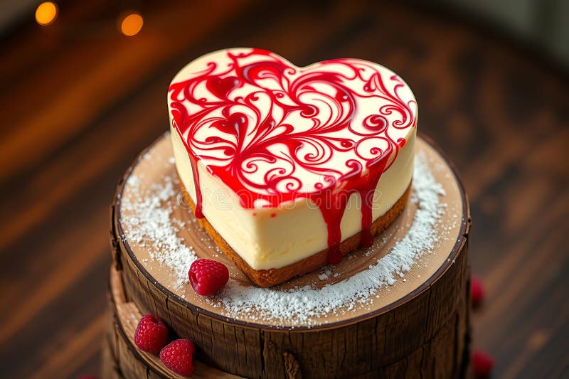 Heart-Shaped Cheesecake with Raspberry Swirl Topping . Stock ...