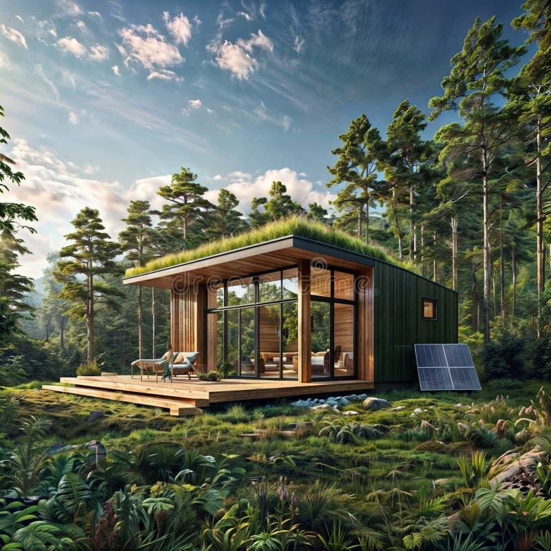 Sustainable Tiny House Solar Panels Green Roof Design Stock Photos - Free & Royalty-Free Stock ...