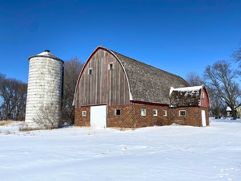 Well Built Old Wooden Barn with Brick Foundation Stock Image - Image of ...