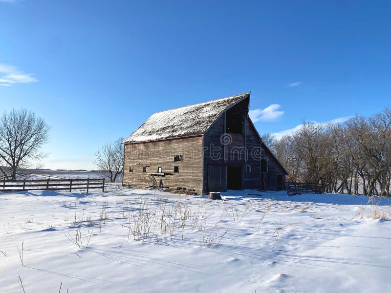 A Long Retired Barn Still Holding Its Own in the Snow Stock Image ...