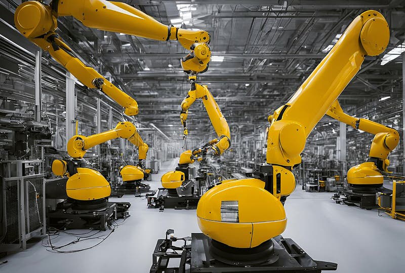 Robots Humanoid Work on Computers at Industry Replacing Humans Stock ...