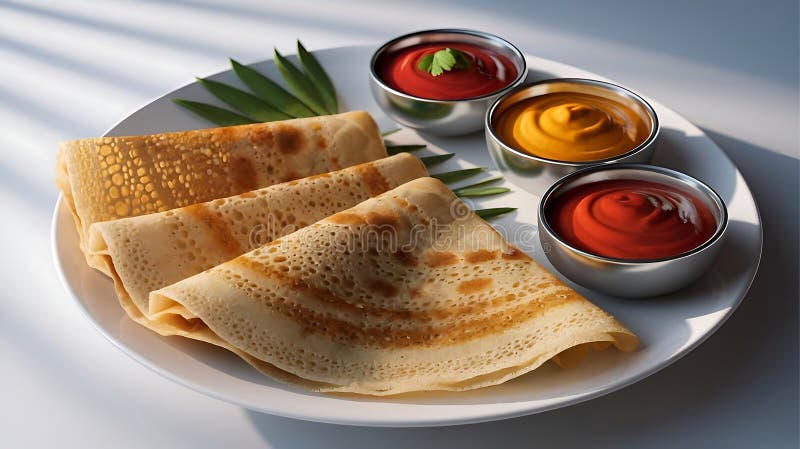 Traditional Indian Dosa Served with Sambar and Chutneys Stock Image ...
