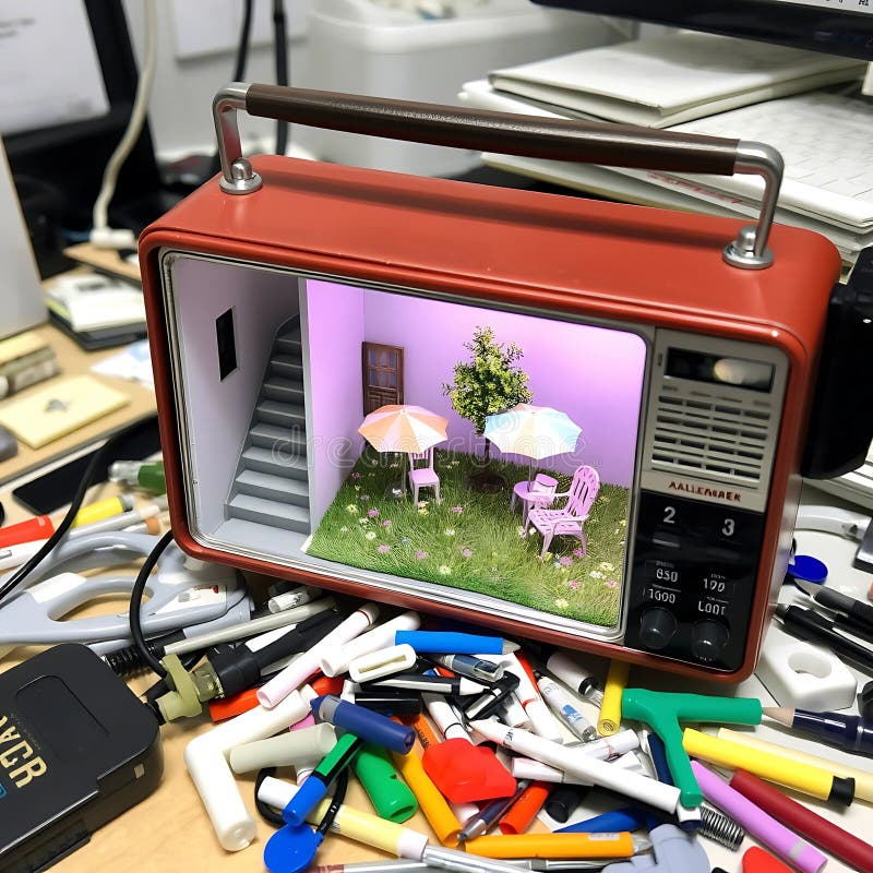 Image of a Miniature Scene Radio on a Messy Desk. Generative AI Image ...