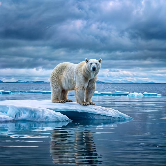 Arctic Wildlife in Peril – Polar Bear on Melting Ice Cap Stock Image ...