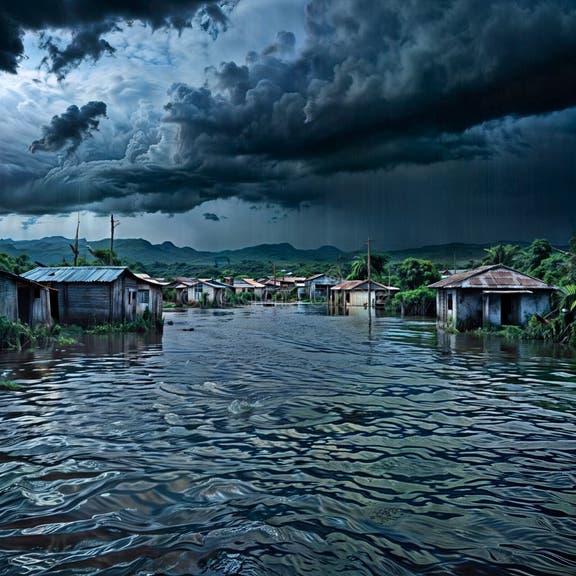 Climate Change Impact – Devastating Floods in Remote Village Stock ...