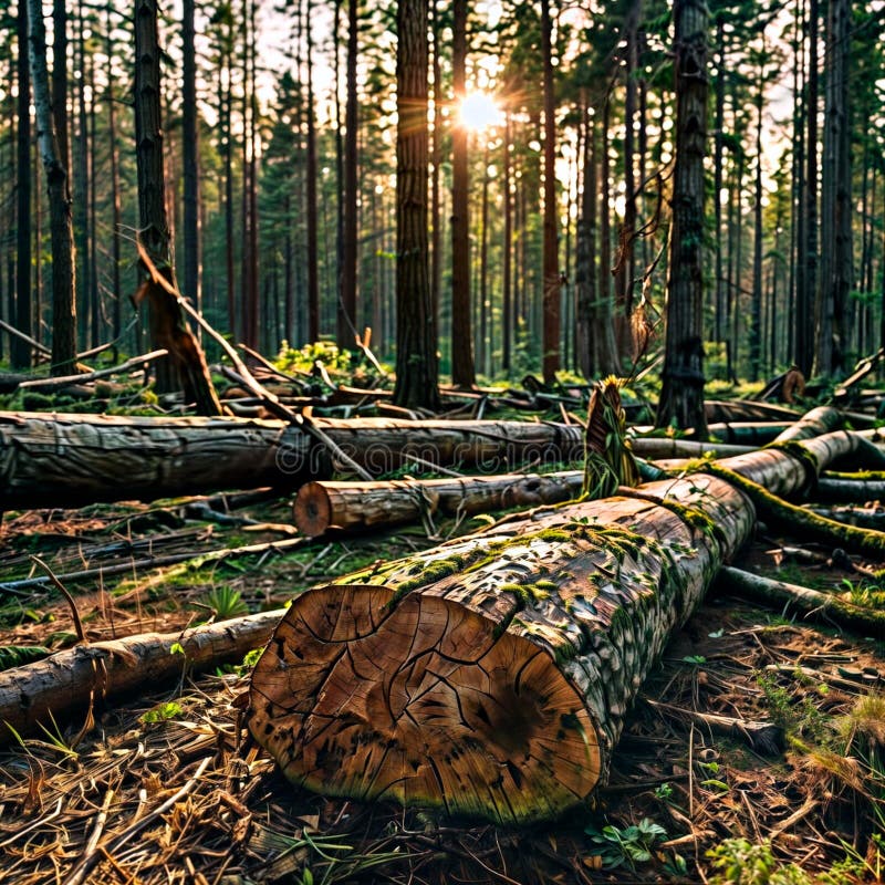 Deforestation Scene in a Sunlit Forest - AI Generated Stock Image ...