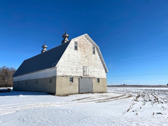 Dutch Style Barn with Cinderblock Foundation in the Upper Midwest Stock ...