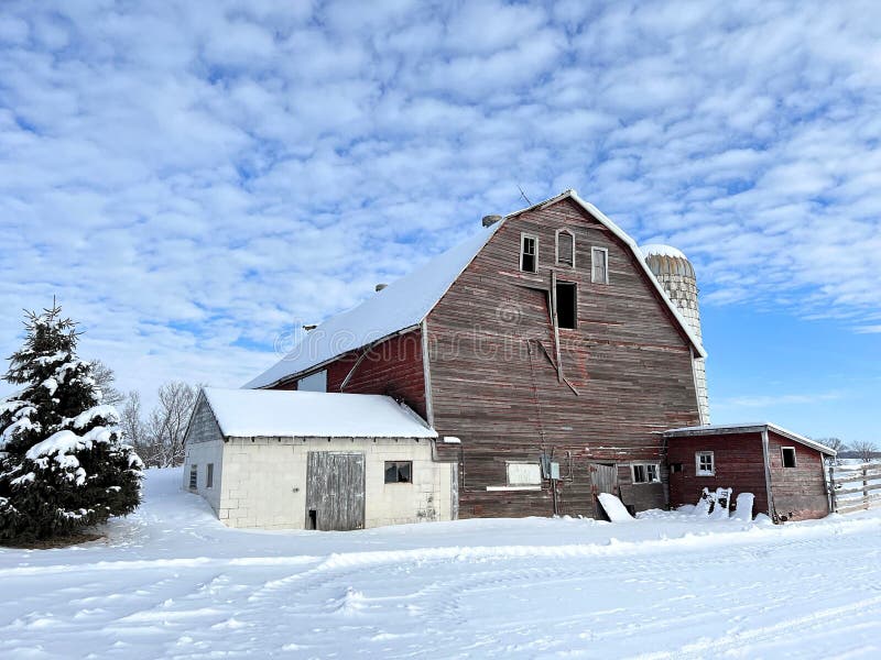 Old Barn in Snow Against a Cloudy Backdrop Stock Photo - Image of cold ...
