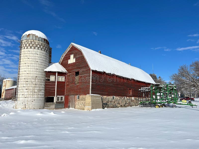 Beautiful Barn with Its Beautiful Silo and Stone Foundation Stock Image ...