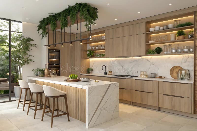 Trendy Kitchen Open Shelving Natural Materials Stock Photos - Free ...