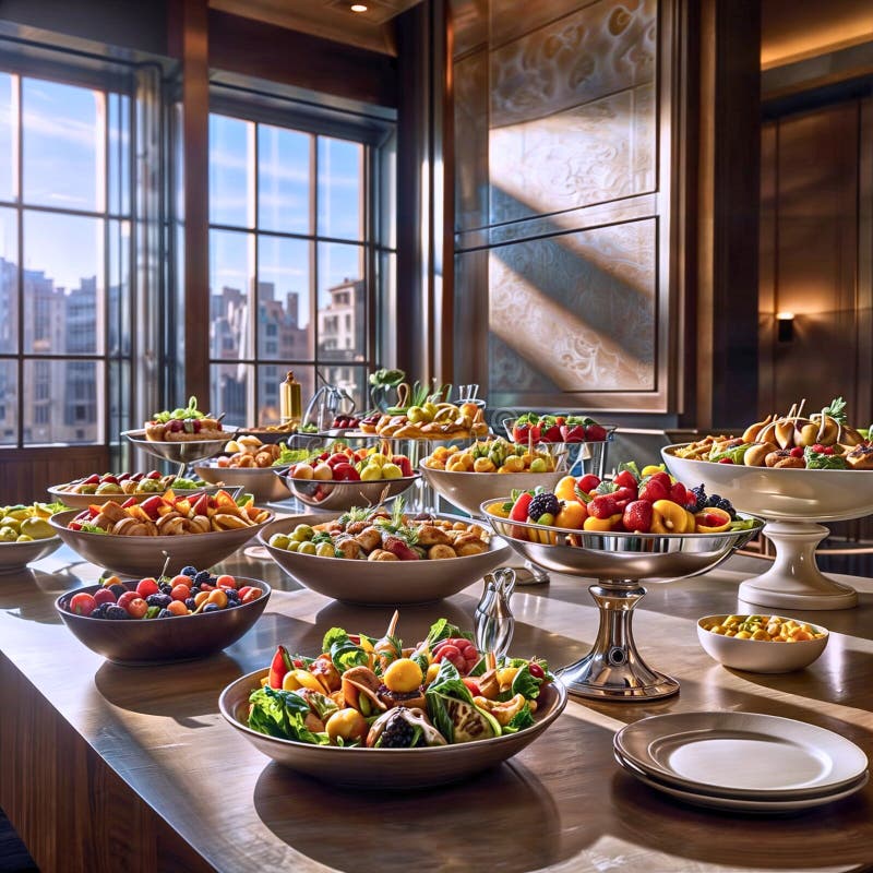 Luxurious Buffet Table with Fresh Fruits and Gourmet Appetizers in ...