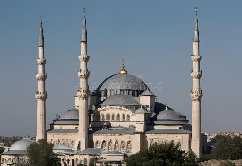 Big Islamic Mosque Building with High Tower Stock Image - Image of ...