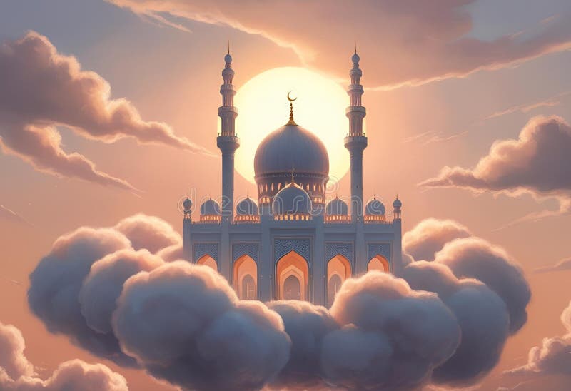 Islamic Mosque in the Sky with Sun and Beautiful Sky Stock Image ...