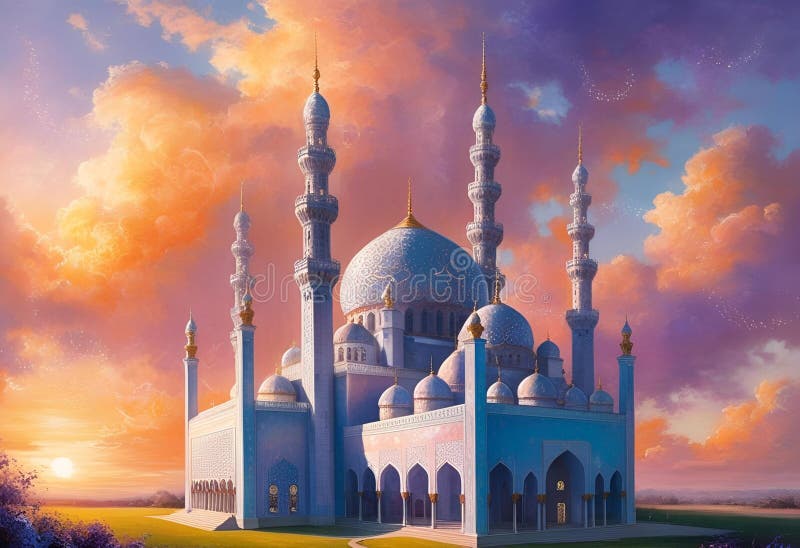 Beautiful Islamic Mosque Building with Colorful Sky Stock Image - Image ...