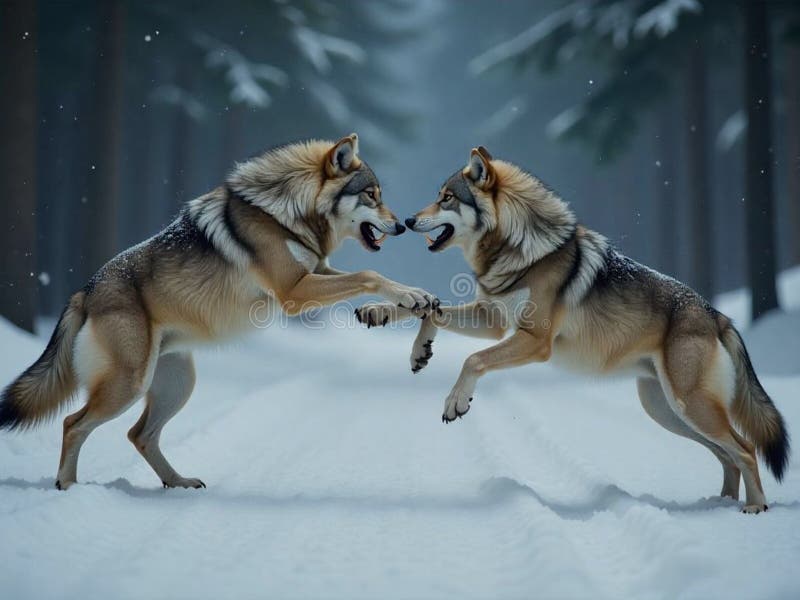 Alpha Wolves fighting stock photo. Image of design, facing - 371573484