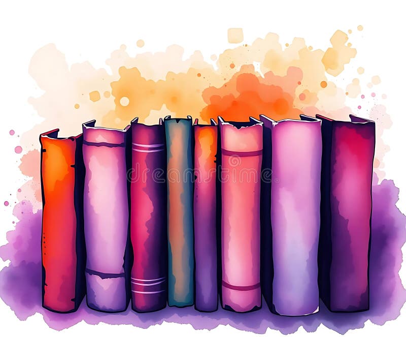 Colorful Watercolor Books - Vibrant Library & Reading Art . Stock ...