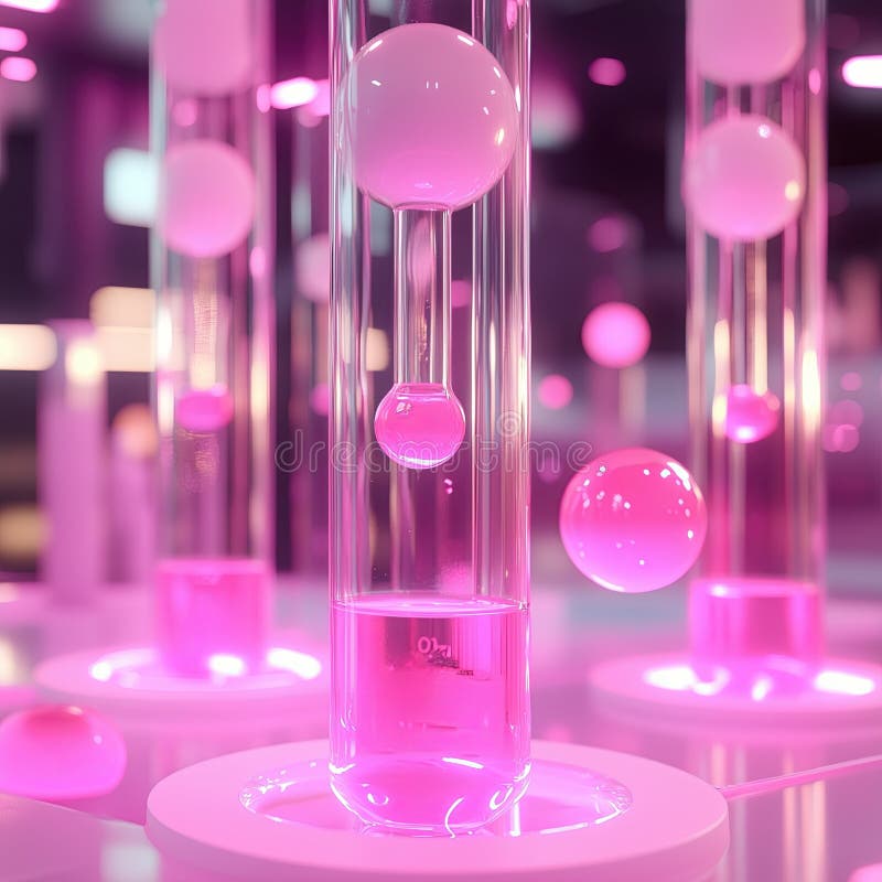 Illuminated Pink Spheres and Tubes Digital Art Installation Futuristic ...