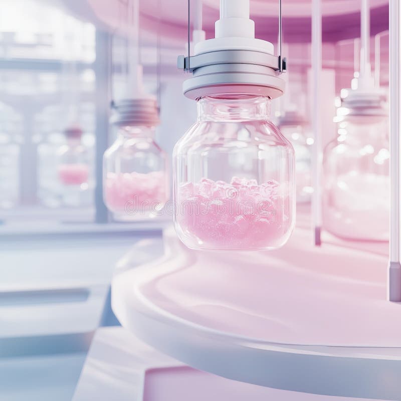 Illuminated Pink Spheres and Tubes Digital Art Installation Futuristic ...