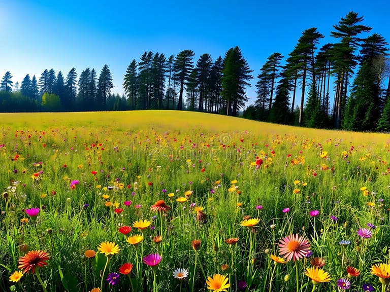 A Vibrant Meadow Filled with Multicolored Wildflowers Such As Daisies ...